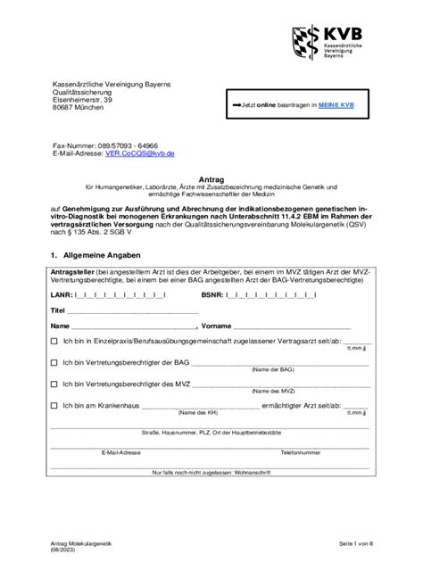Ausfüllbar Online KVB FORM Molekulargenetik Genehmigung docx Fax Email