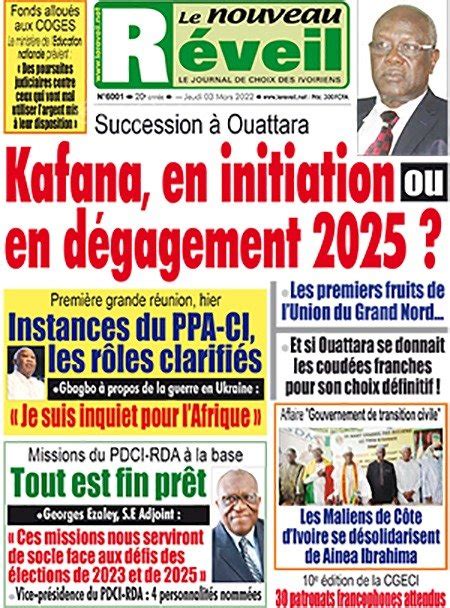 Titrologie de Le Nouveau Réveil N6001 du jeudi 3 mars 2022 Abidjan