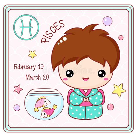 Personaje De Signo De Zodiac Pisces En Estilo Kawaii Tarjeta Cuadrada
