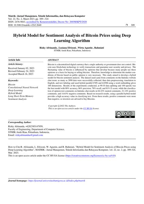 pdf hybrid model for sentiment analysis of bitcoin prices using deep learning algorithm