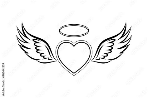 Flying Heart With Wings And Halo Valentine S Day Angel Wings Vector