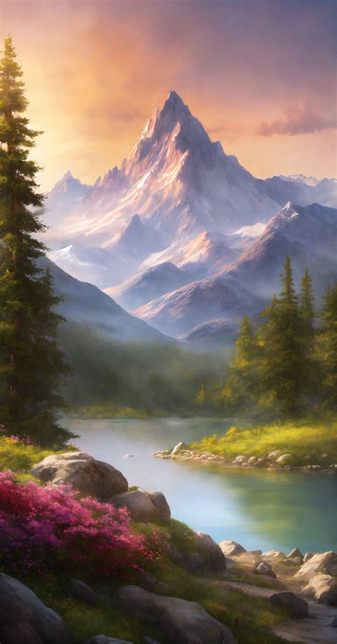 Lexica Illustrate A Serene Peaceful Mountain Peak This Scene