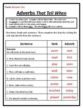 Adverbs That Tell When Worksheet First Grade Adverbs Worksheet Adverbs