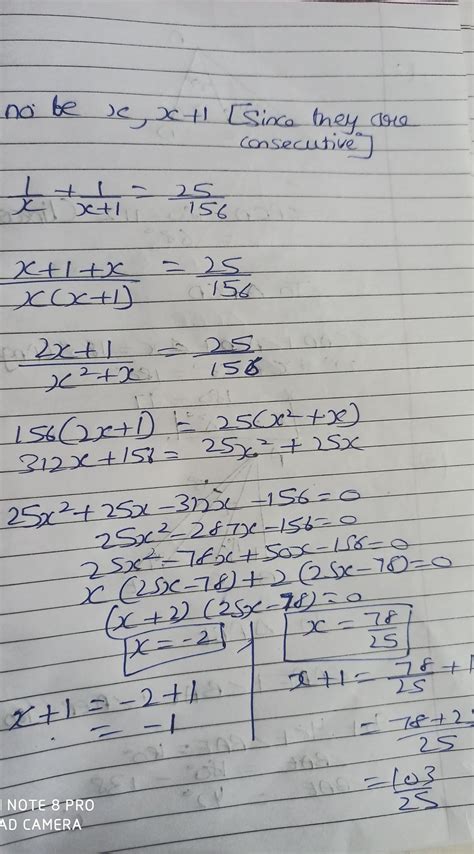 the sum of reciprocals of two consecutive numbers is 25 156 find the numbers
