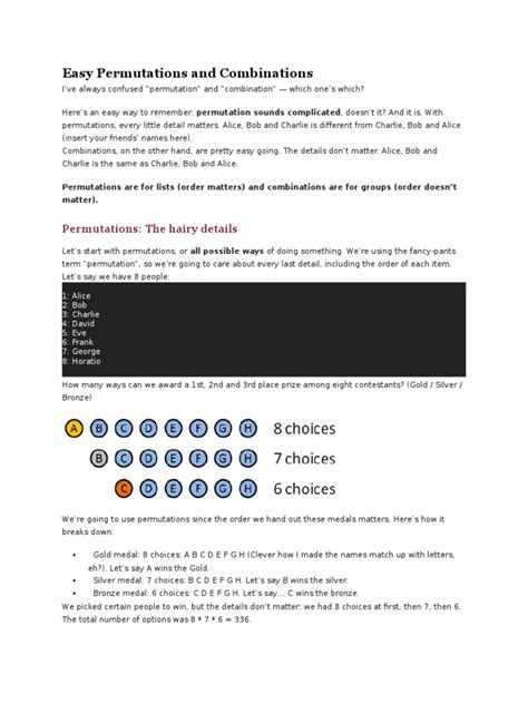 easy permutations and combinations pdf permutation teaching mathematics