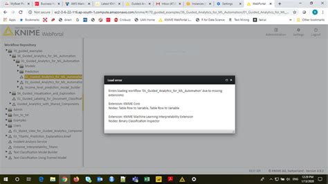 load error on loading guided automation workflow in knime web portal knime server knime