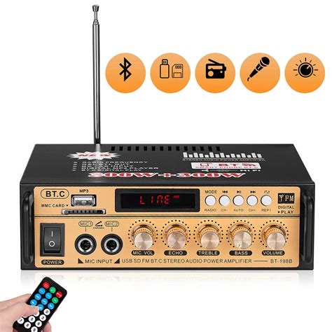 amplituner wzmacniacz stereo bluetooth głośnik mały fm radio z pilotem