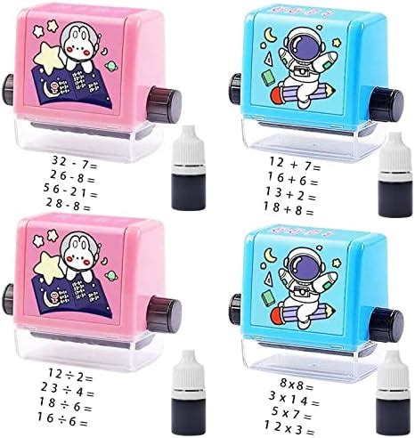 4 Stück Roller Digitaler Lehrstempel mit 4 Tinte Addition Subtraction