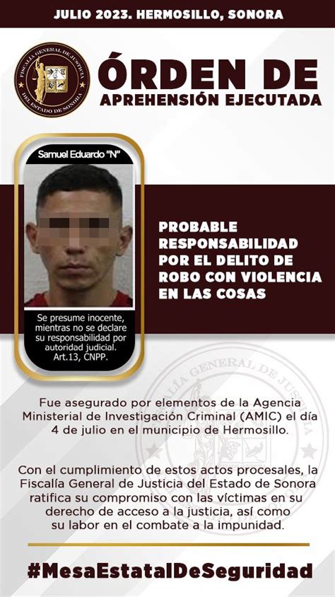 Fiscalía de Sonora on Twitter Samuel Eduardo N detenido por robo