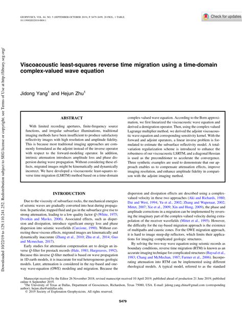 pdf viscoacoustic least squares reverse time migration using a time domain complex valued wave