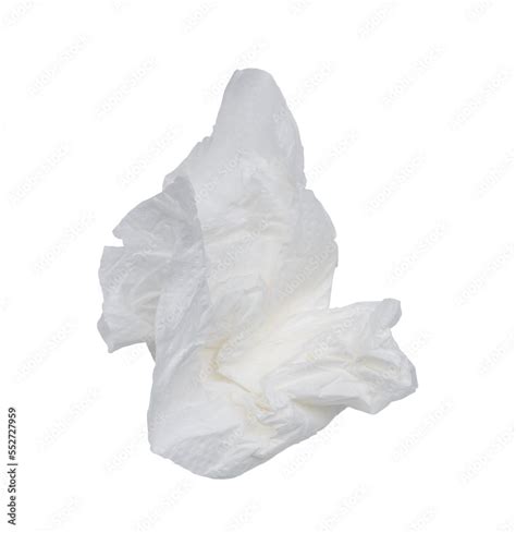 Single Screwed Or Crumpled Tissue Paper Or Napkin In Strange Shape After Use In Toilet Or