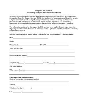 Fillable Online Jsu Request For Services Disability Support Services