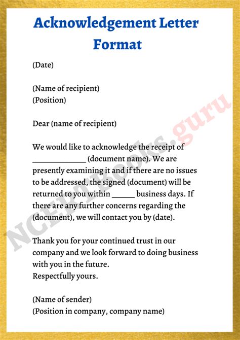 Letter Of Acknowledgement Of A Person