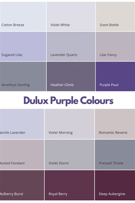 Shades Of Purple Color Chart