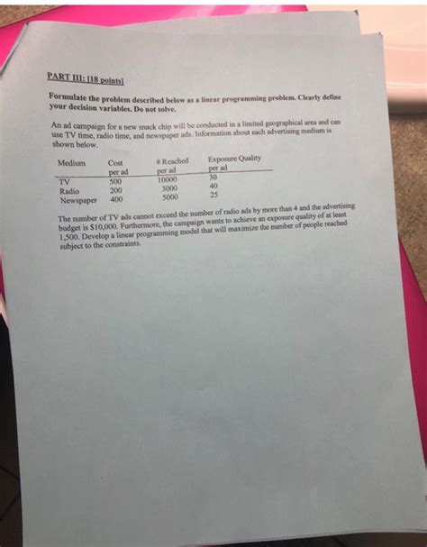 solved part iih 18 points formulate the problem described