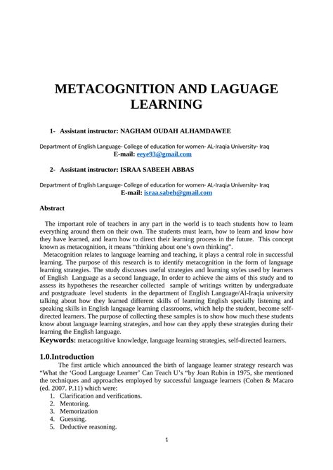 pdf metacognition and language learning