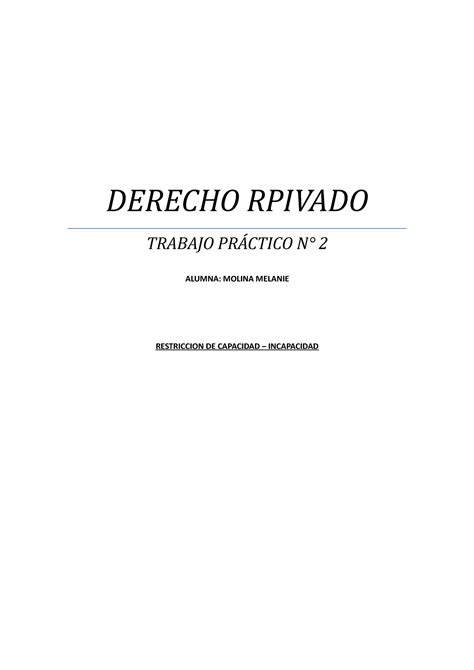 Privado TP2 DERECHO RPIVADO TRABAJO PRÁCTICO N 2 ALUMNA MOLINA