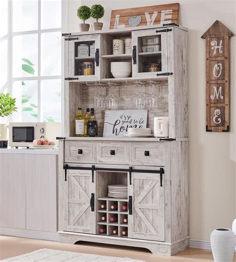 OKD Farmhouse Buffet Cabinet With Storage 72 Height Wine Bar Cabinet