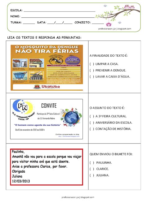 Professora Coruja Rj Gêneros textuais