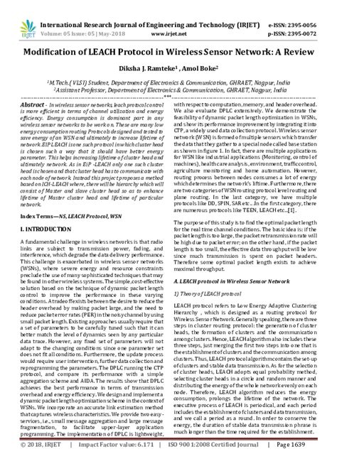 pdf irjet modification of leach protocol in wireless sensor network a review irjet journal