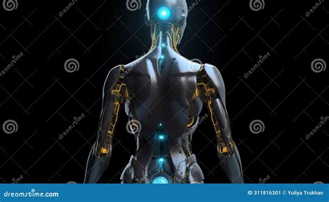 Close Up Of A Humanoid Droid Cyborg Looks Like A Woman Without Clothes