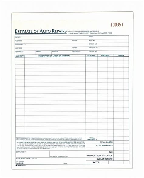 Free Free Auto Repair Form Template Fresh Body Shop Repair Estimate