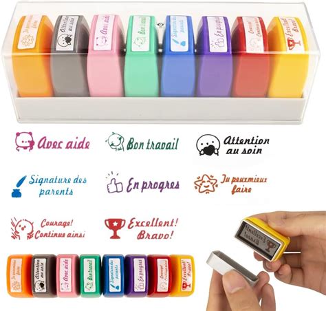 8PCS Tampon Enseignant Français Tampons Enseignants Tampon Encreur