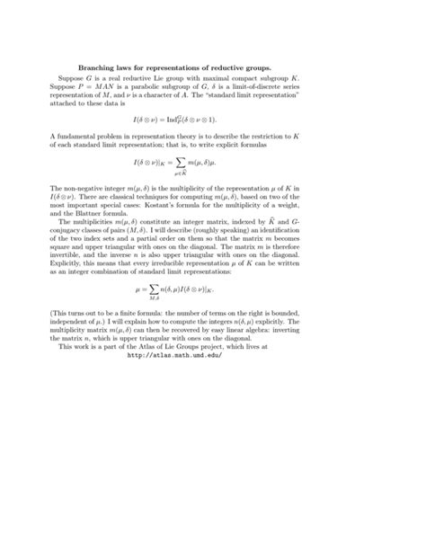 branching laws for representations of reductive groups