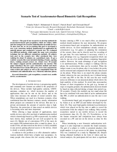 pdf scenario test of accelerometer based biometric gait recognition mohammad derawi