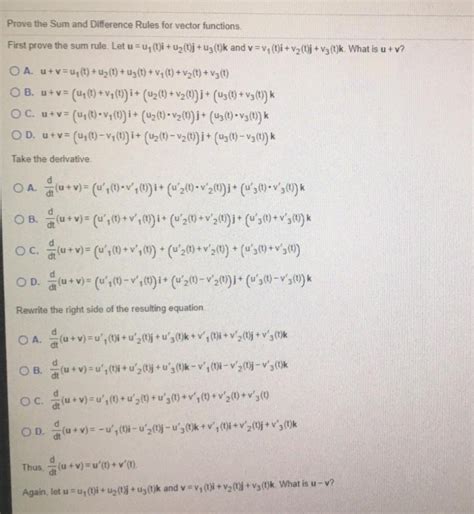solved prove the sum and difference rules for vector