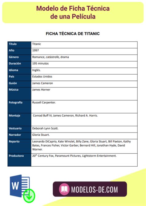 Ejemplos y formatos de Fichas técnicas en Word Gratis
