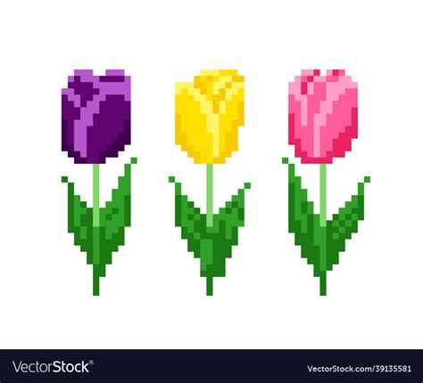 8 Bit Pixel Flower Tulip Royalty Free Vector Image