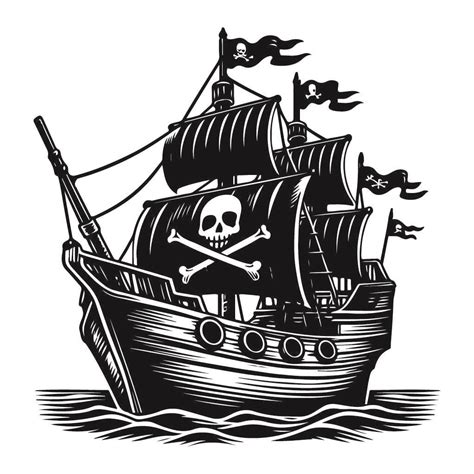 Free Pirate Ship Svg Black And White Svg Vector File For Laser Cutting
