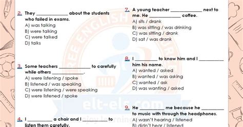 Past Simple Vs Past Continuous Exercises Multiple Choice Printable