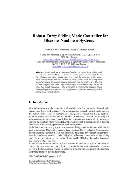 pdf robust fuzzy sliding mode controller for discrete nonlinear systems
