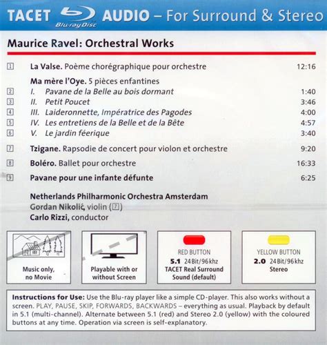 Club CD RAVEL La Valse Pavane Tzigane Bolero Ma Mere L Oye
