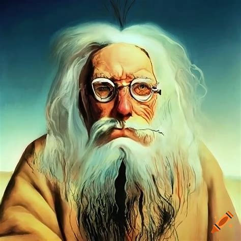 Surreal Painting Of An Old Man With Long White Hair And Beard On Craiyon