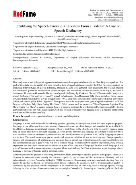 pdf identifying the speech errors in a talkshow from a podcast a case on speech disfluency