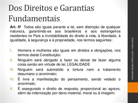 Dos Direitos e Garantias Fundamentais Art 5º Todos são iguais perante