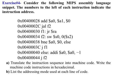 solved exercise 4 consider the following mips assembly