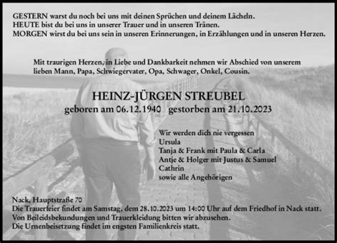 Traueranzeigen von Heinz Jürgen Streubel vrm trauer de