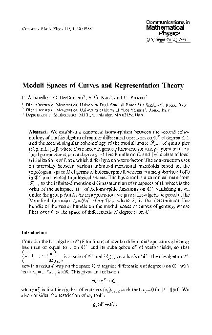 pdf moduli spaces of curves and representation theory claudio procesi