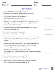 Word Problems Two Step Equations Pdf Name Score Teacher Date
