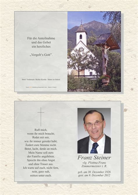 Andenkbild Franz Steiner Trauer Link