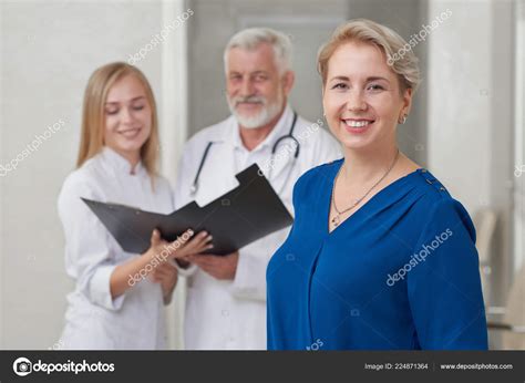 Happy Patient And Doctors Posing Smiling Stock Photo Serhii Bobyk