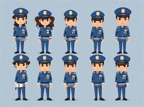 Premium AI Image Police Officers Cartoon Character Set Vector