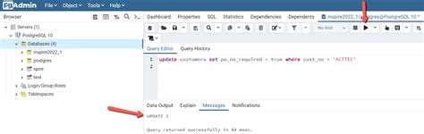 executing a sql query using pgadmin spire systems