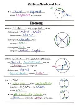 Geometry Guided Interactive Math Notebook Page Circles Chords And Arcs