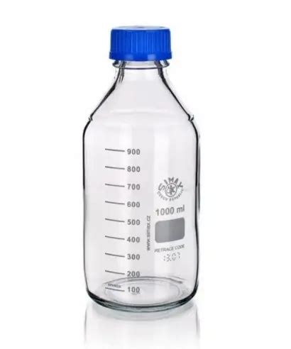 Frasco Graduado Con Rosca GL45 Tapa Y Anillo De Vertido Azul 100ml