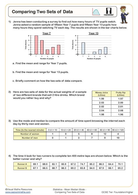 comparing two sets of data worksheet fun and engaging pdf worksheets